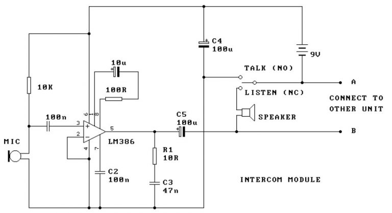 Two Station Intercom Circuit Electronic | Electronic Schematic Diagram