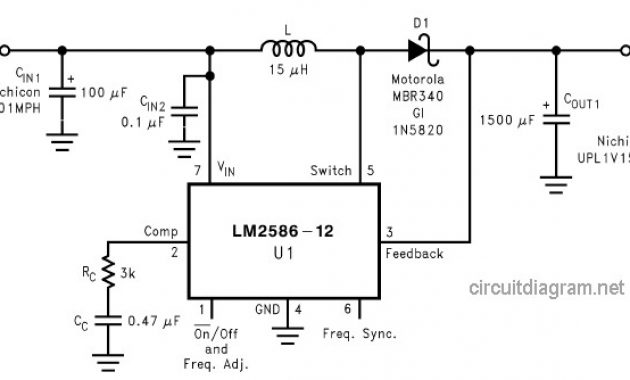 dc to dc voltage converter 5v to 12v LM2586 – Electronic Schematic Diagram