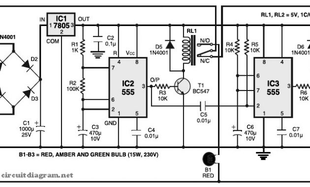 Simple trafic light controller circuit | Electronic Schematic Diagram