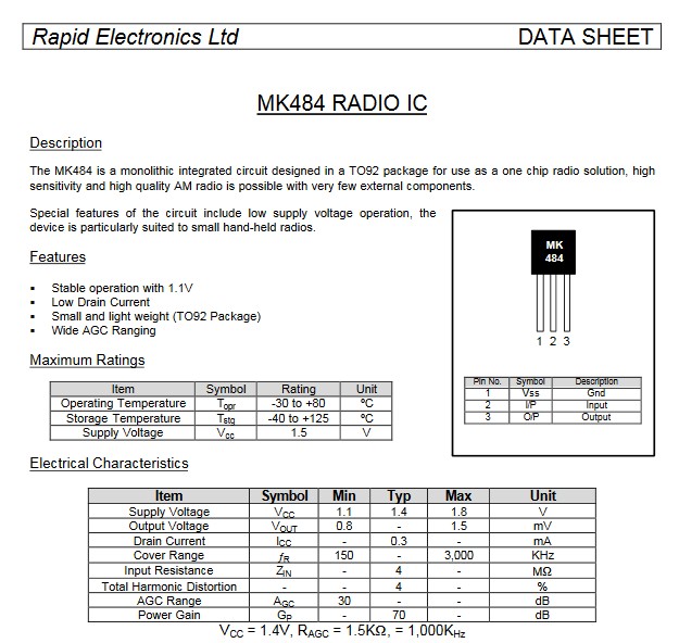 MK484 Datasheet – Electronic Schematic Diagram