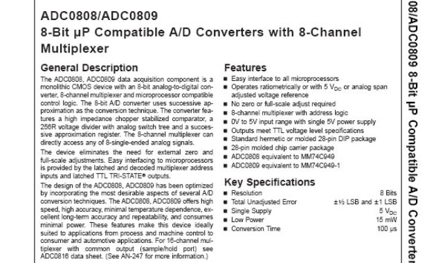 ADC0808/ADC0809 Datasheet Document – Electronic Schematic Diagram