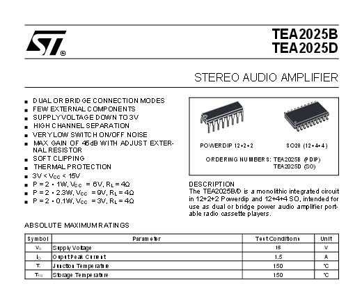 TEA2025 Datasheet – Electronic Schematic Diagram